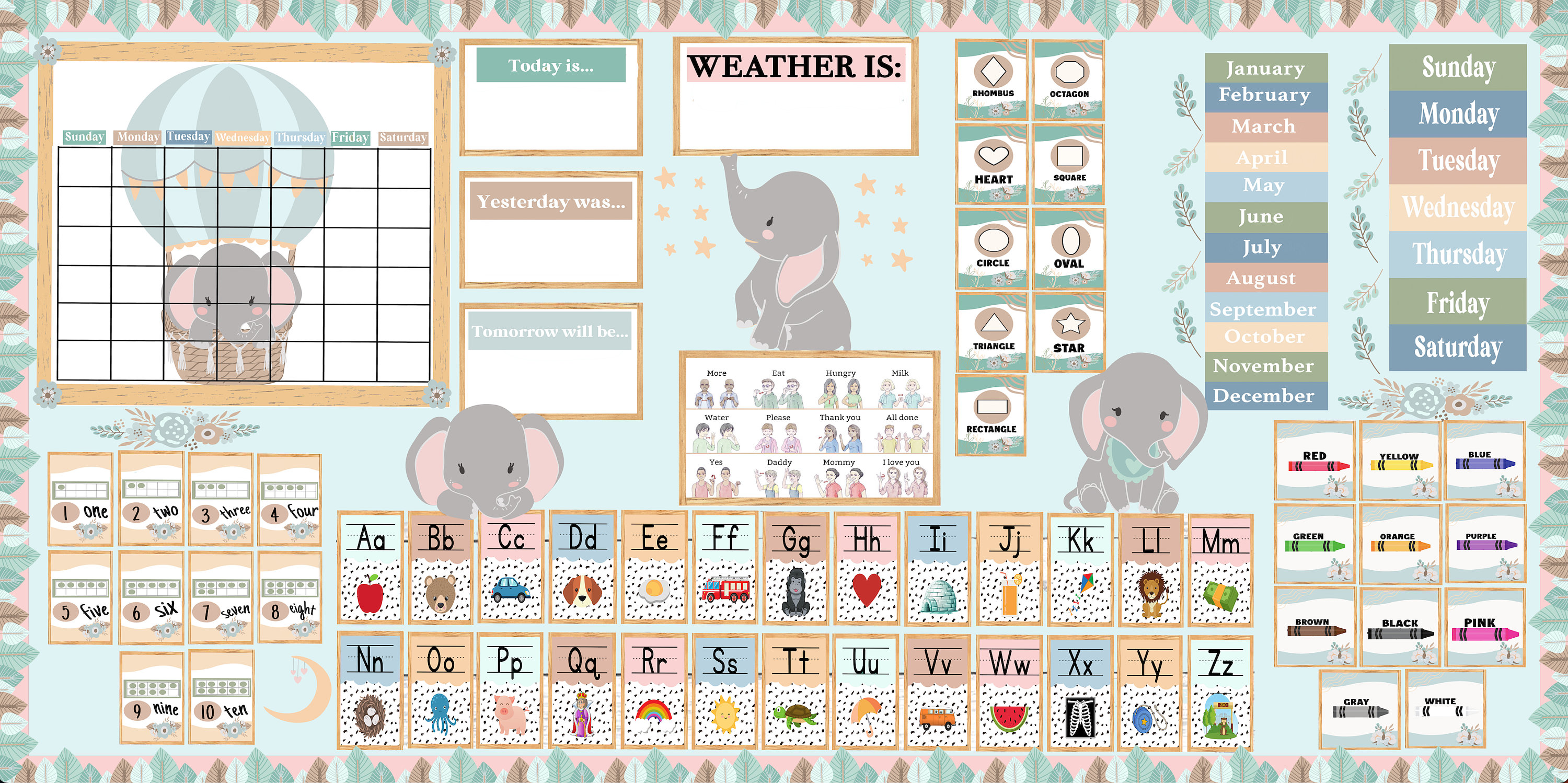 3 Sizes, Baby Elephant Theme, Learning Wall, Classroom Set Up, School ...