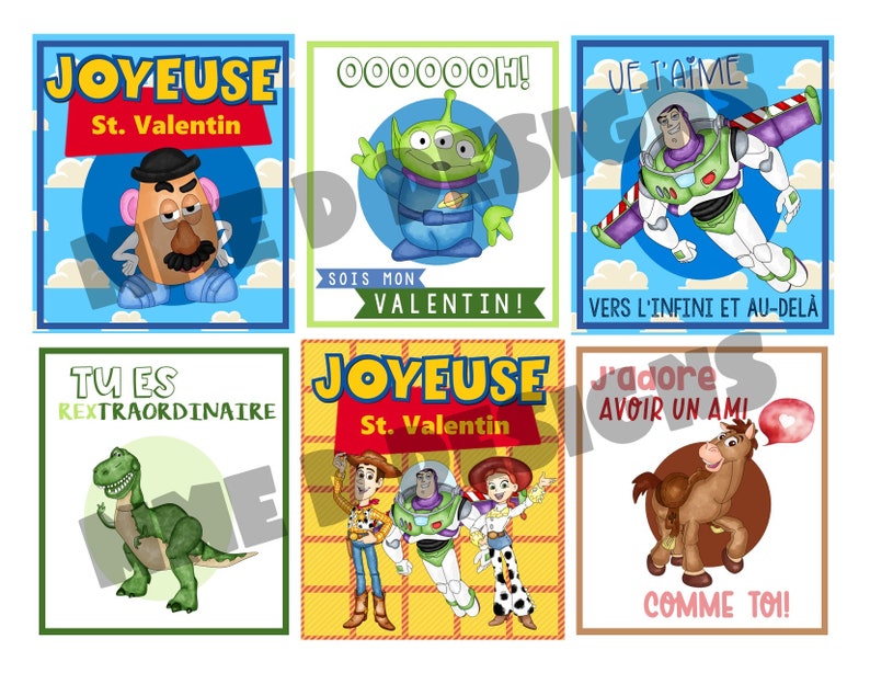 FRENCH Cute TOY STORY Cartes, Printable ,download, Pdf, Valentine's Day ...