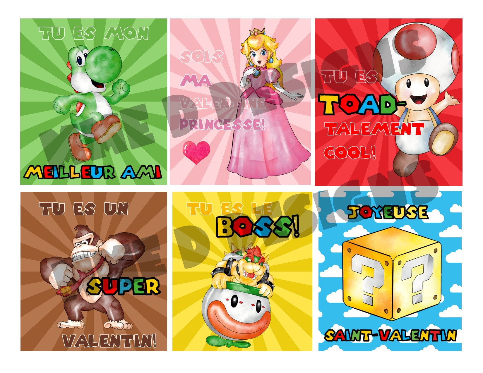FRENCH Cute MARIO, YOSHI, Cartes, Printable ,download, Pdf, Valentine's ...