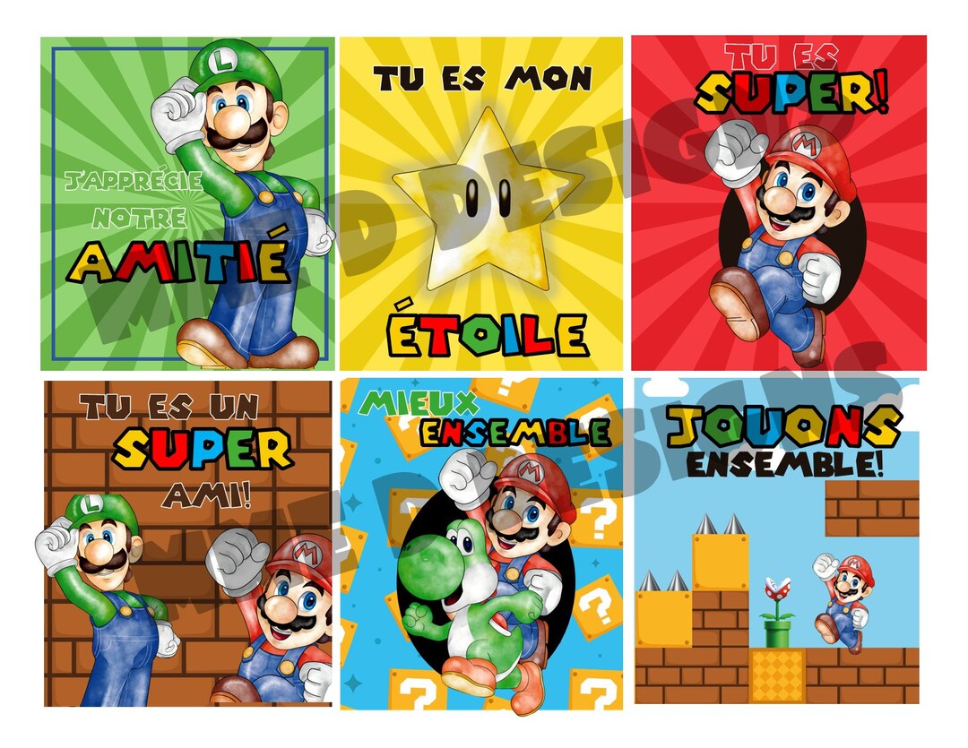 FRENCH Cute MARIO, YOSHI, Cartes, Printable ,download, Pdf, Valentine's ...