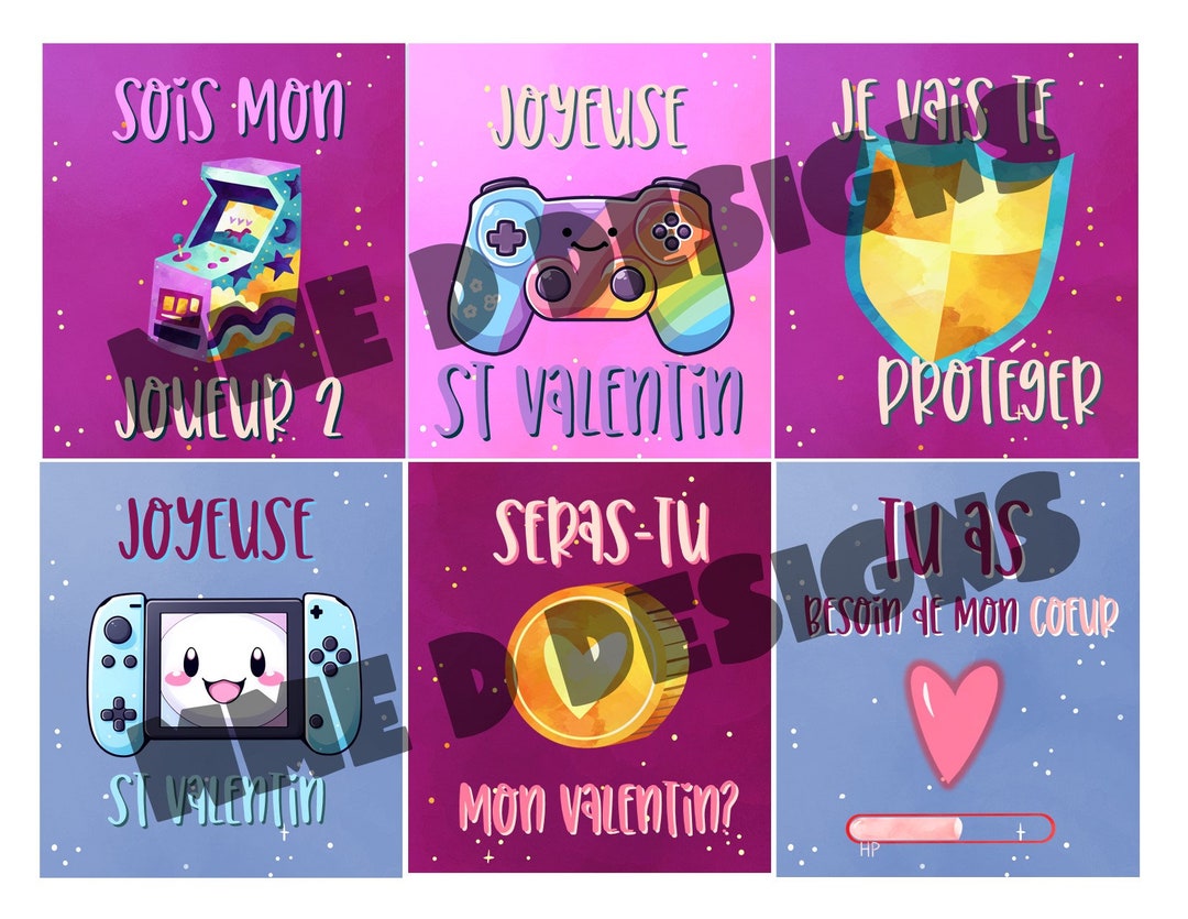 FRENCH Cute Jeux Vidéo Valentine Set of 8 PRINTABLE ,download, Pdf ...