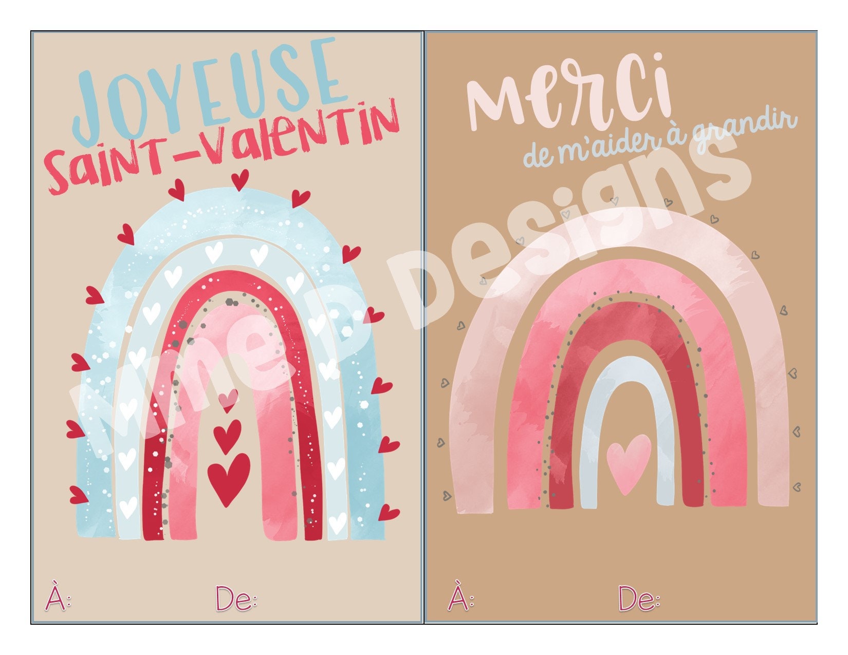 FRENCH Cute Rainbows Valentine Set of 8 PRINTABLE ,download, Pdf ...