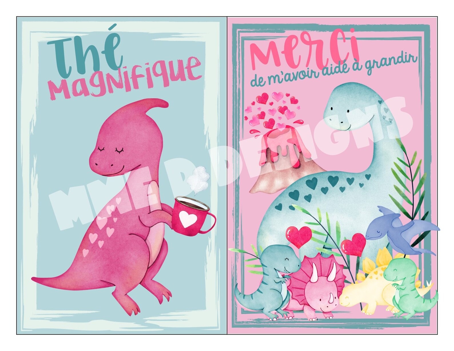 FRENCH Cute Dinosaurs Dino Valentine Set of 8 PRINTABLE ,download, Pdf ...