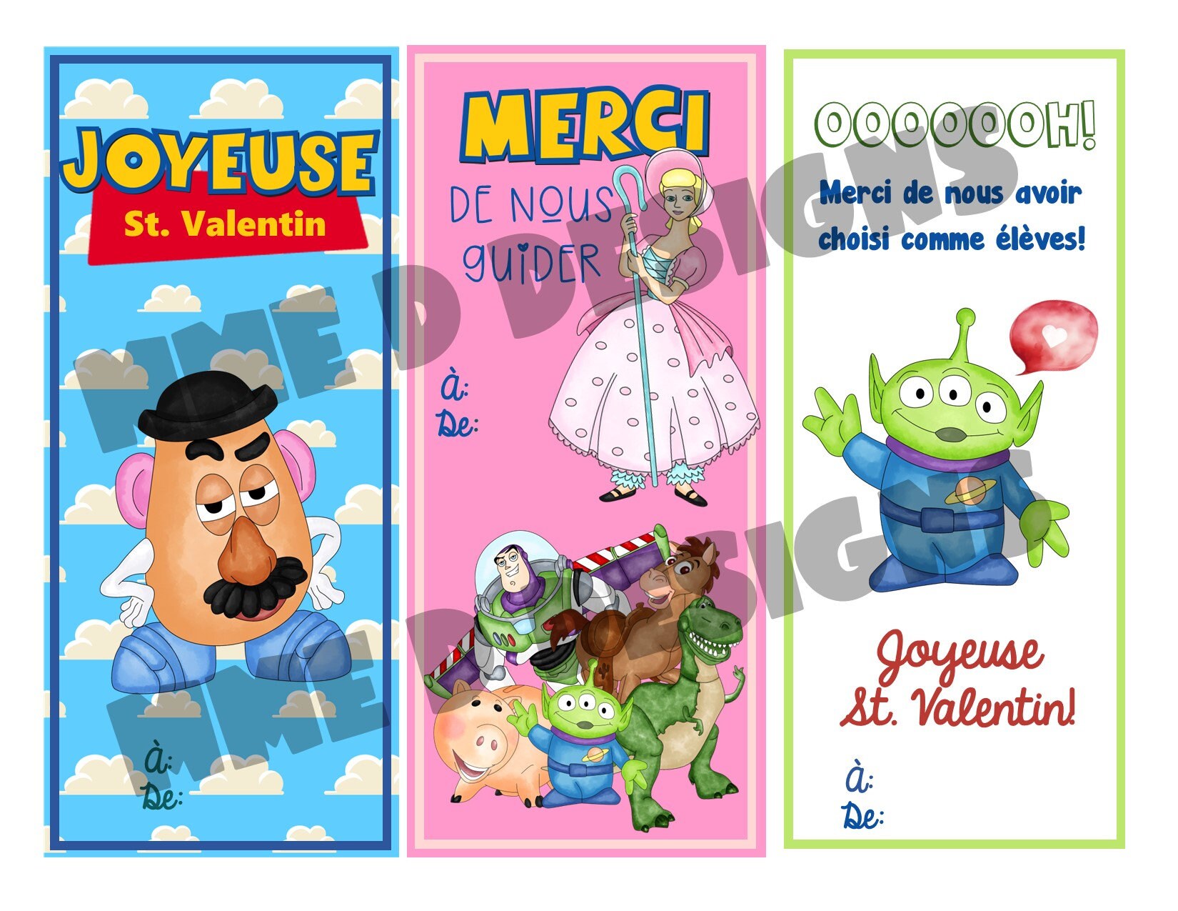 FRENCH Cute TOY STORY Cartes, Printable ,download, Pdf, Valentine's Day ...