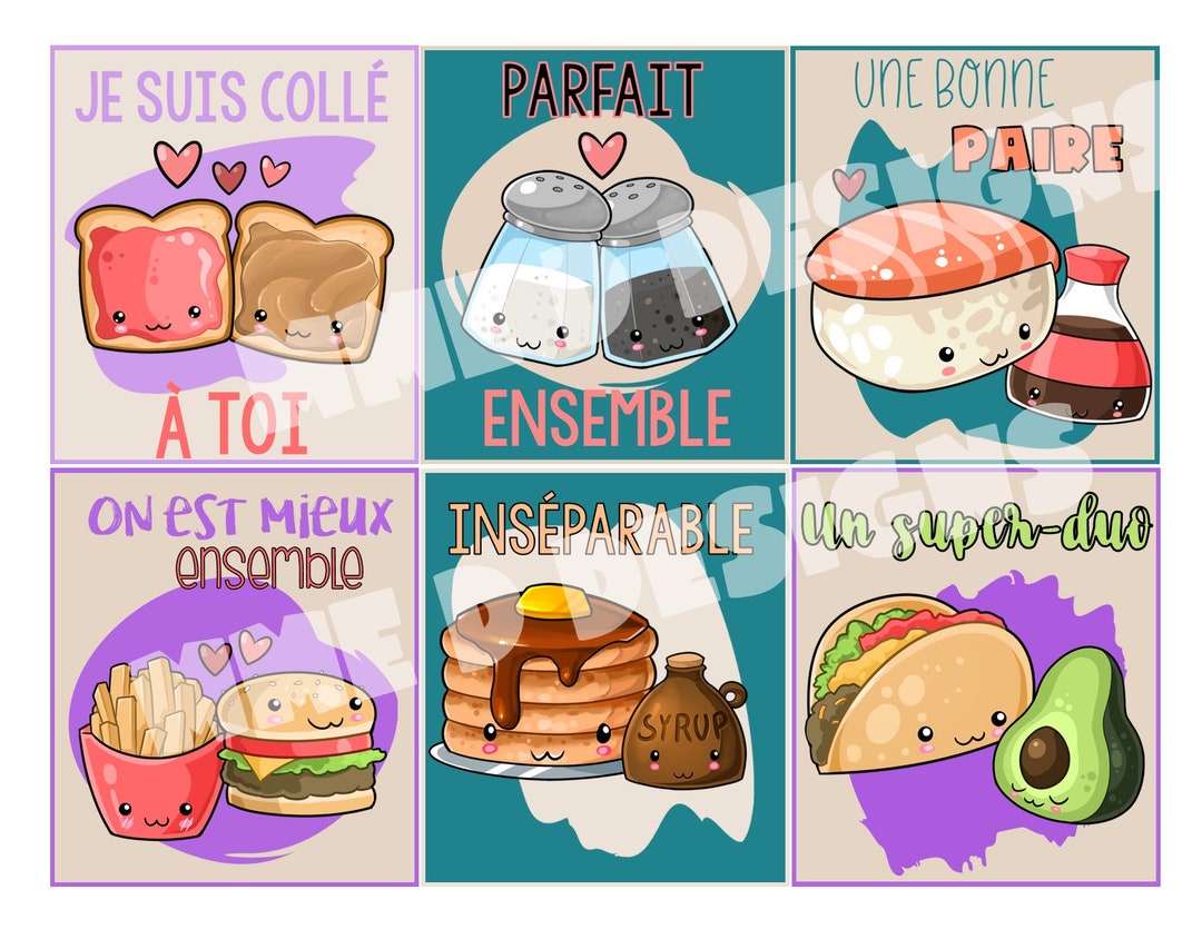 FRENCH Cute Pairs Valentine Set of 8 PRINTABLE ,download, Pdf ...