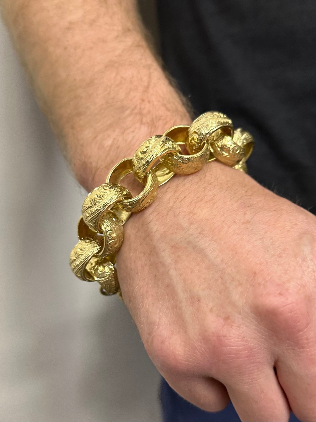 Huge Heavy 9ct Gold on Silver 21mm Gents Belcher Bracelet. All Lengths ...