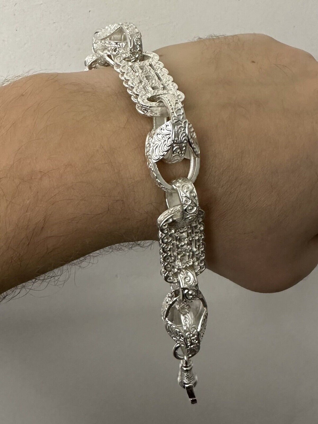 Huge 925 Silver Stars/tulip/belcher Gents Bracelet. All Lengths - Etsy