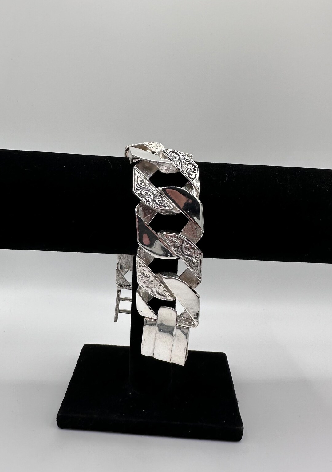 Sterling Silver Chaps Curb Gents Bracelet Huge Heavy 32mm 180grams All ...