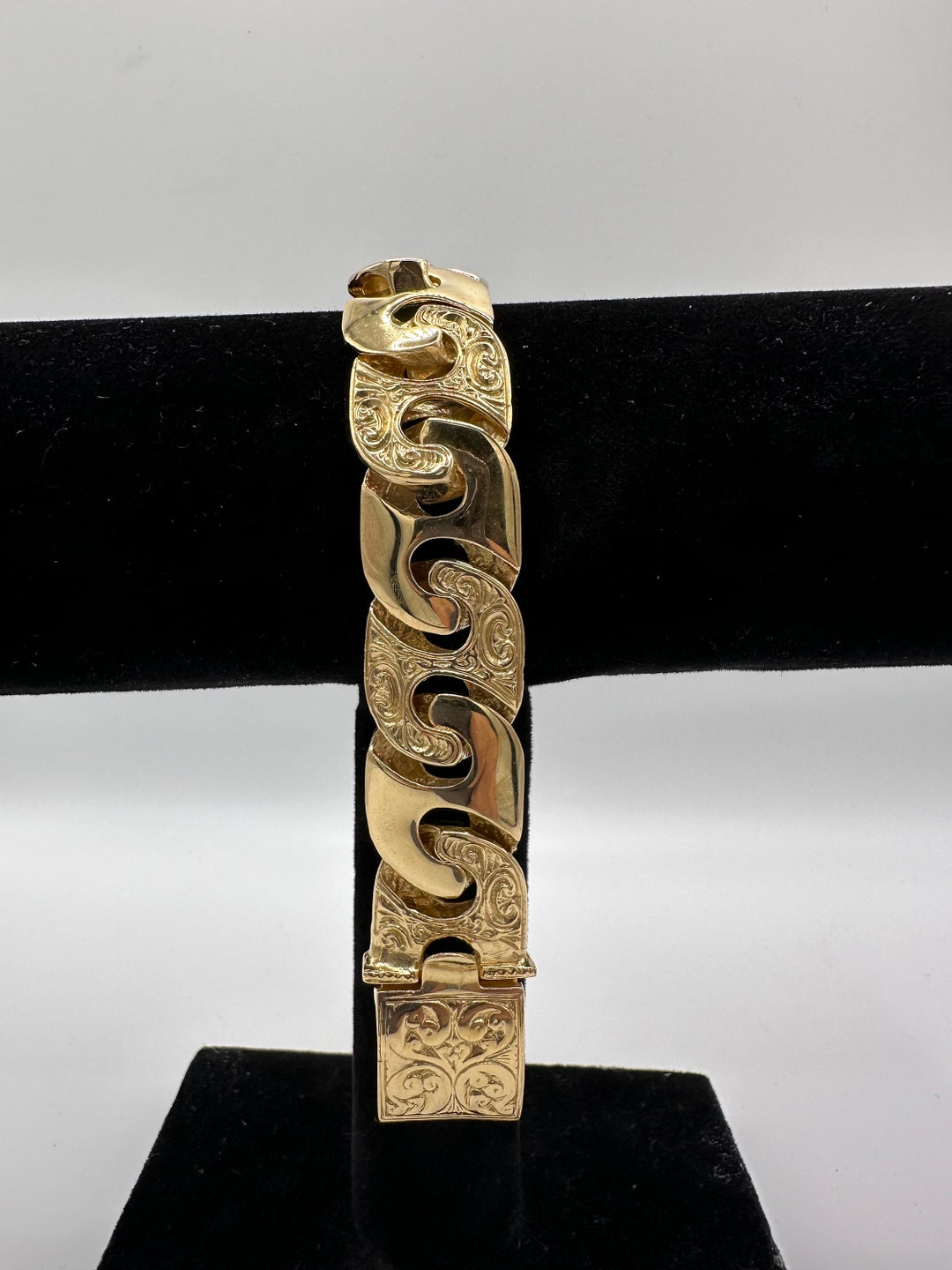 Mens 9ct Gold on 925 Sterling Silver 18mm Bali Link Chaps Bracelet Uk ...