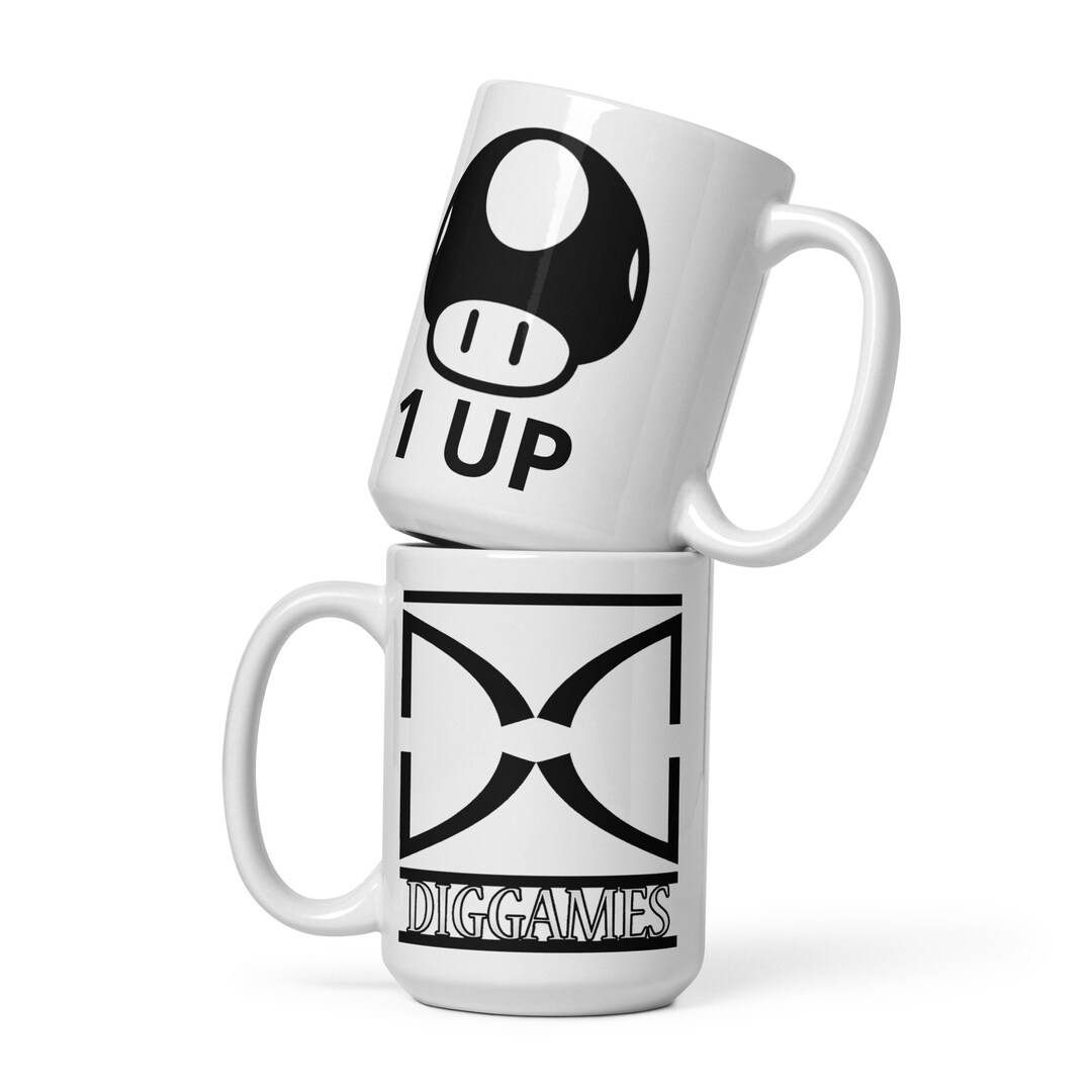 1-up Mario White Glossy Mug Super Mario Bros Gaming Coffee Cup Retro ...