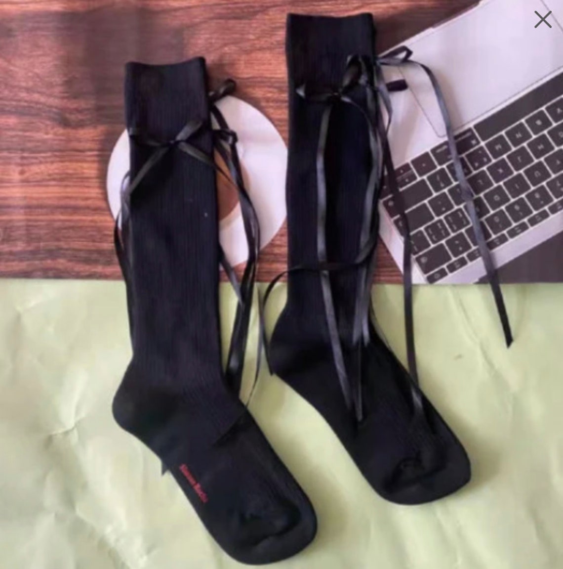 Simone Rocha Black Ribbon Long Calf Socks Women Socks Runway Socks ...
