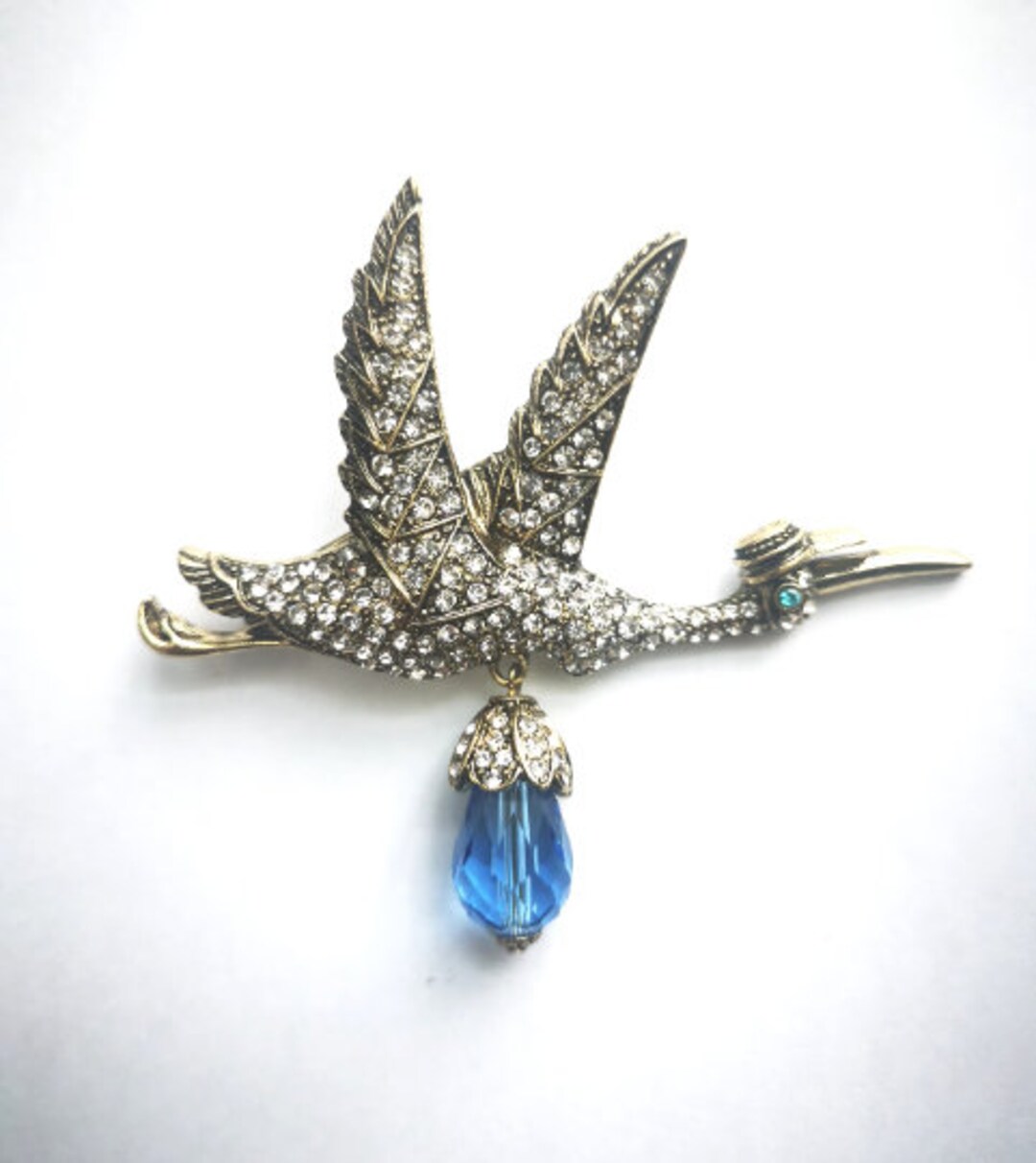 Heidi Daus Bird Stork Light Blue Crystals Brooch Pin Vintage ...