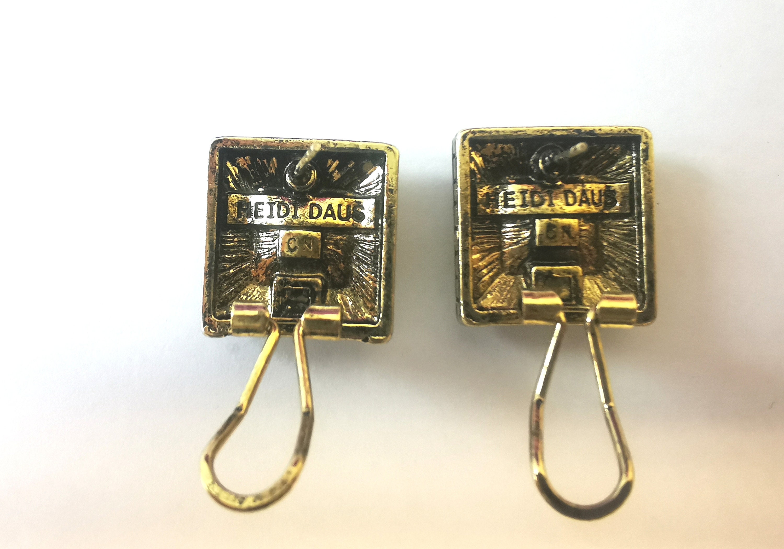 Heidi Daus Purple Square Crystals Omega Earrings Vintage Collectibles ...