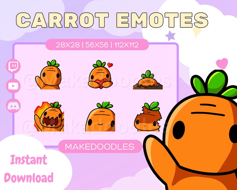 Cute Carrot Emotes | Twitch | Youtube | Discord | Streamer Emotes - Etsy