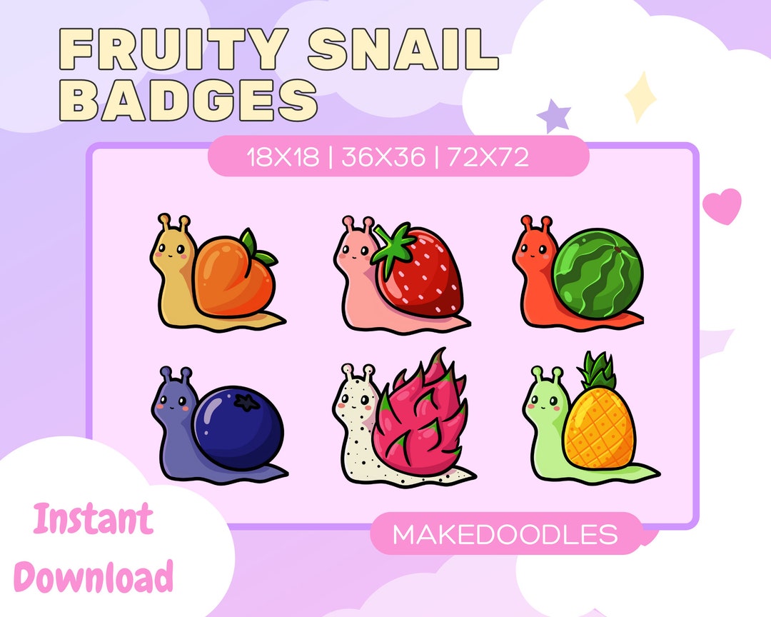 Cute Fruity Snail Sub/bit Badges | Colorful Fruit Animal Twitch Badges ...
