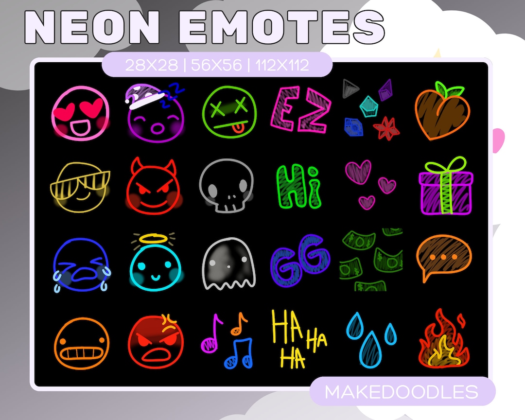 24 Fun Neon Doodle Emotes | Twitch | Youtube | Discord | Streamer ...