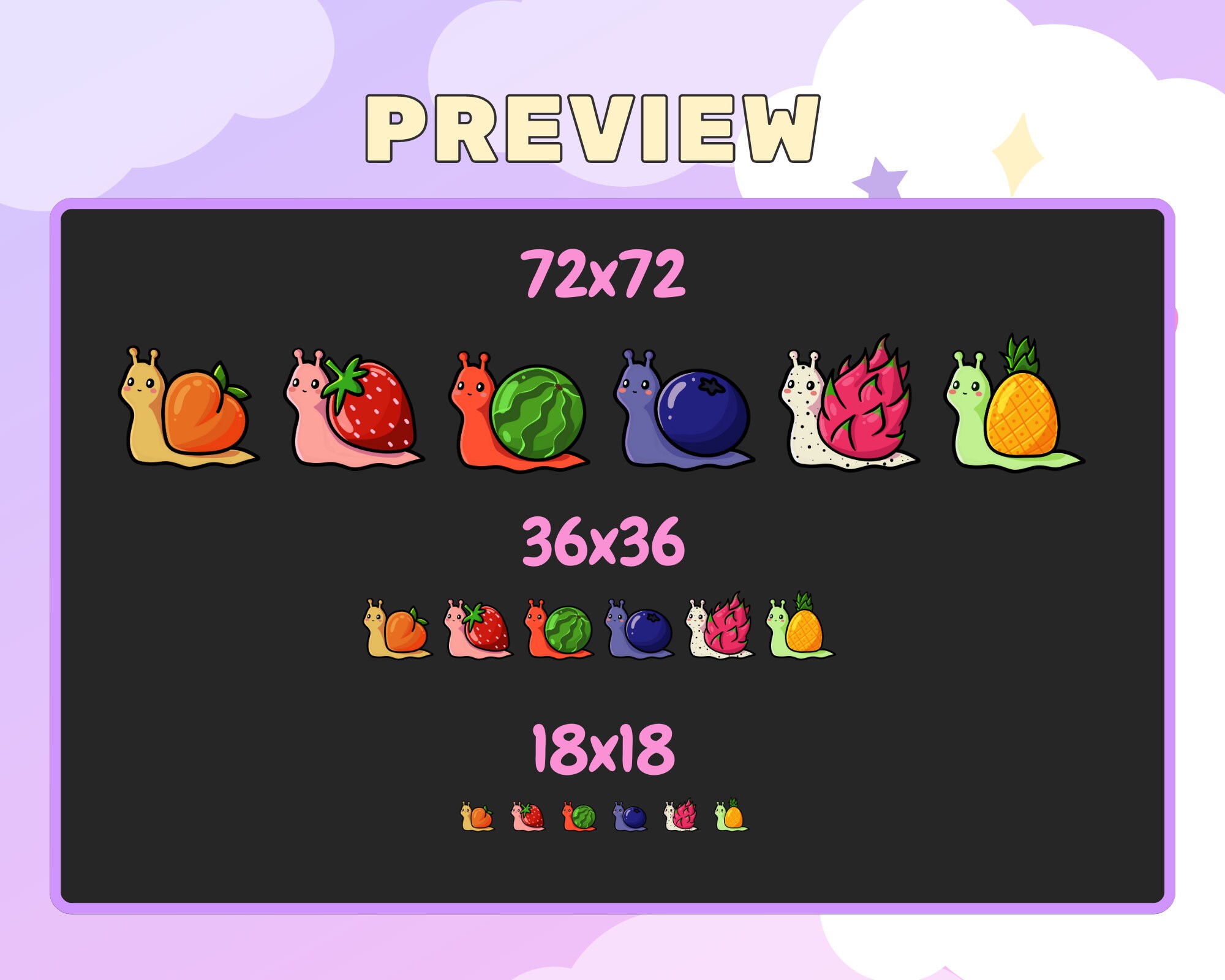 Cute Fruity Snail Sub/bit Badges | Colorful Fruit Animal Twitch Badges ...
