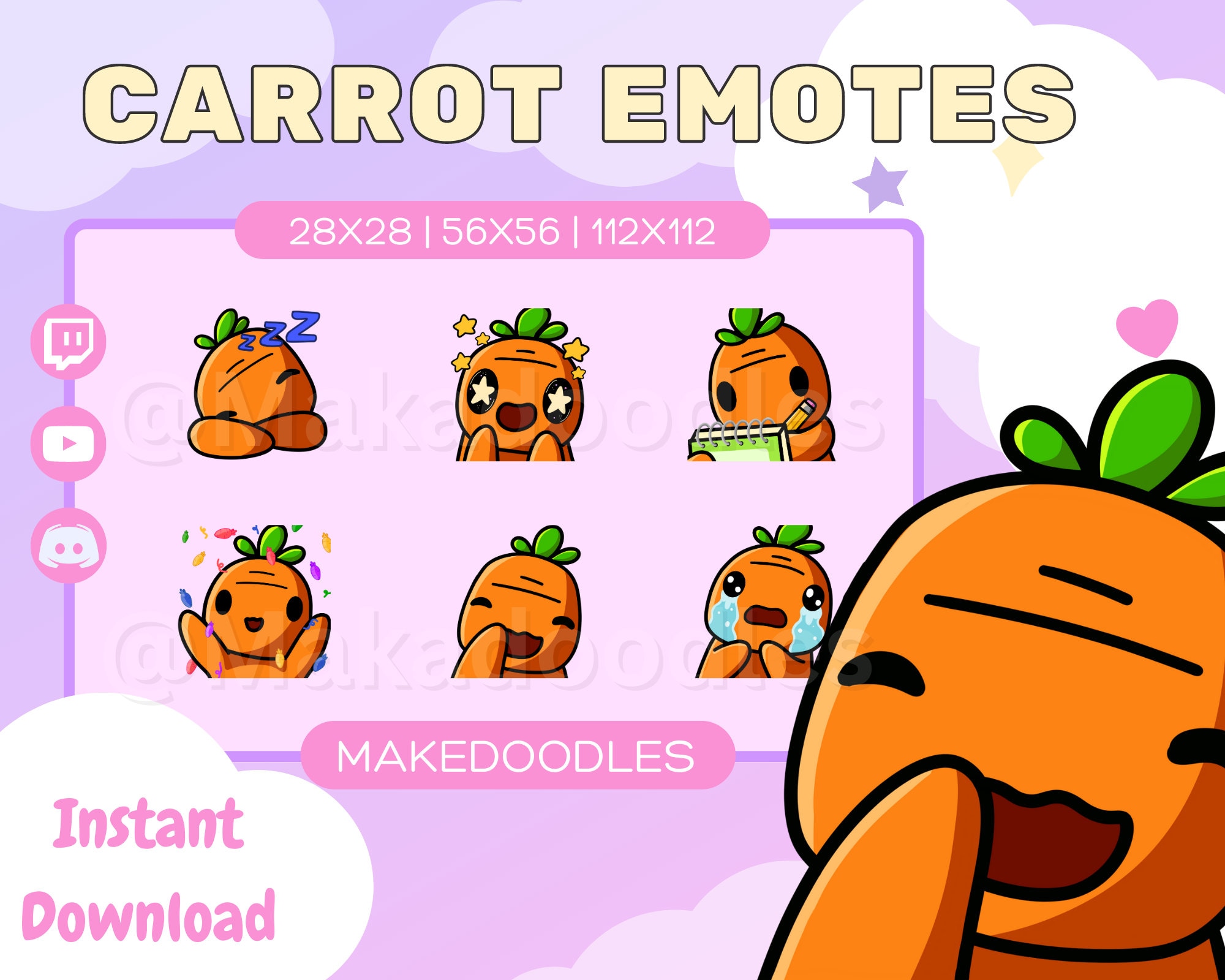 Cute Carrot Emotes Set 2 | Twitch | Youtube | Discord | Streamer Emotes ...