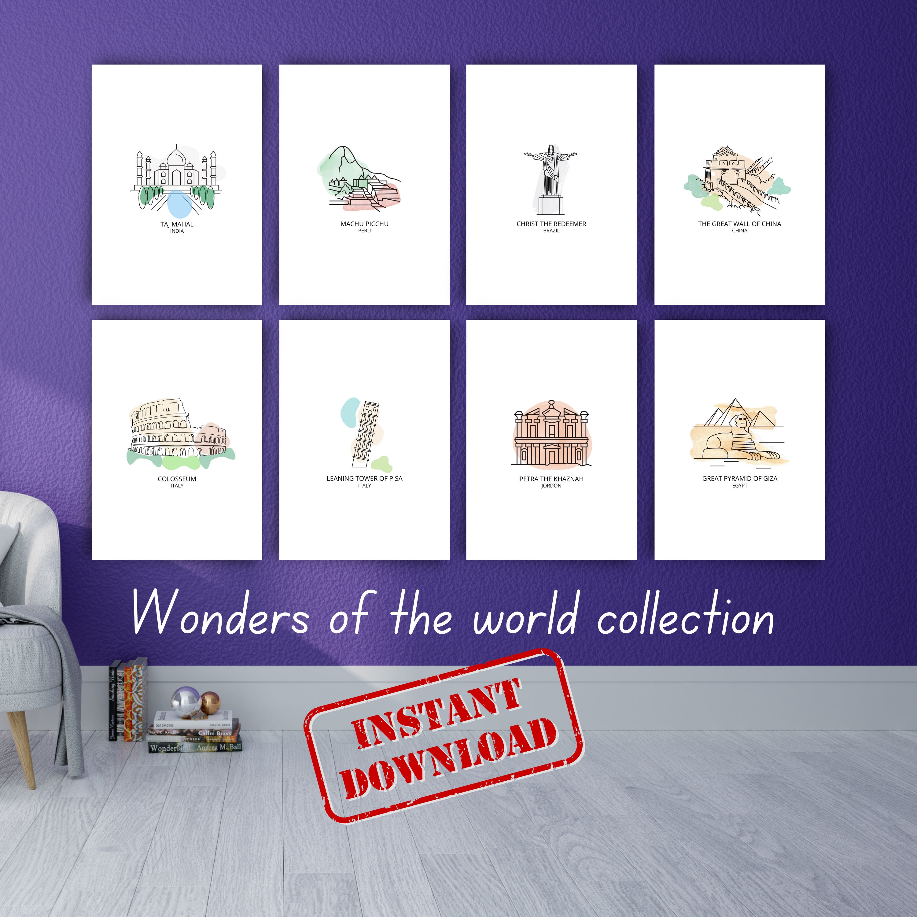 Chichen Itza Mexico Pyramid Poster, Monumental Line Art Print ...