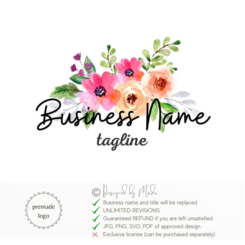 Floral Logo Design: Premade Flower Shop Branding (SVG, PNG, PDF) - Etsy