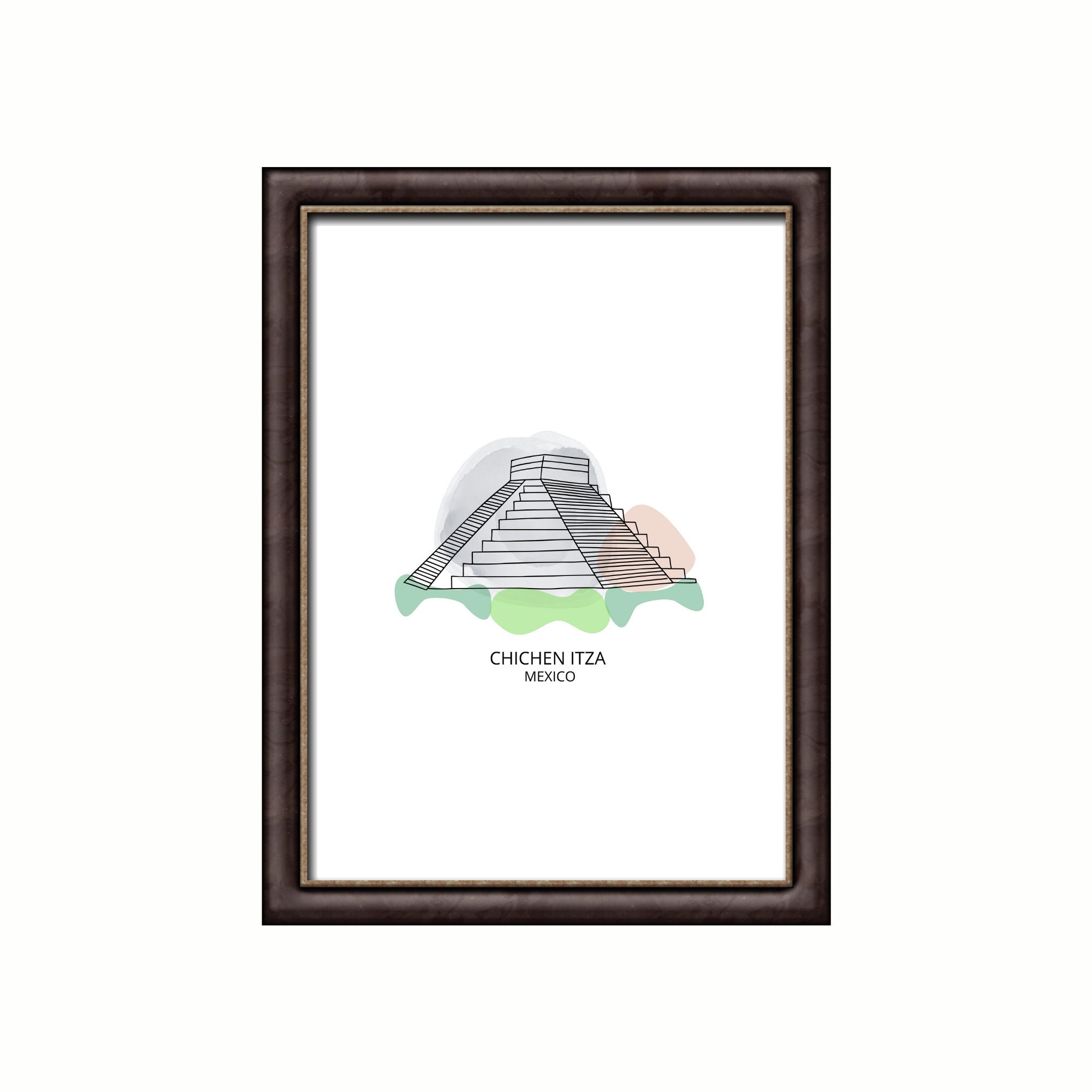 Chichen Itza Mexico Pyramid Poster, Monumental Line Art Print ...