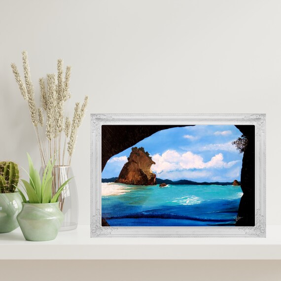 New Zealand Art Cathedral Cove Landmark Gift Rock Formation - Etsy