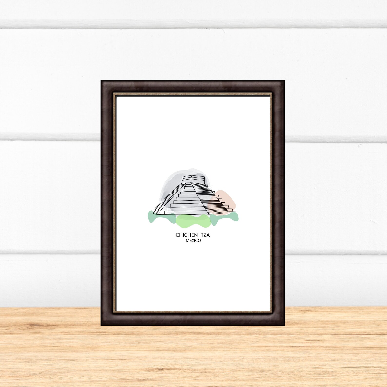 Chichen Itza Mexico Pyramid Poster, Monumental Line Art Print ...