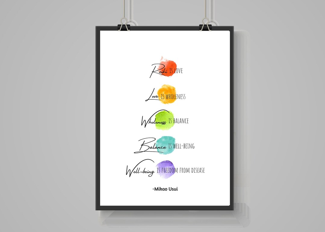 Reiki Quote Art Print: Mikao Usui Typography, Chakra Colors (digital ...