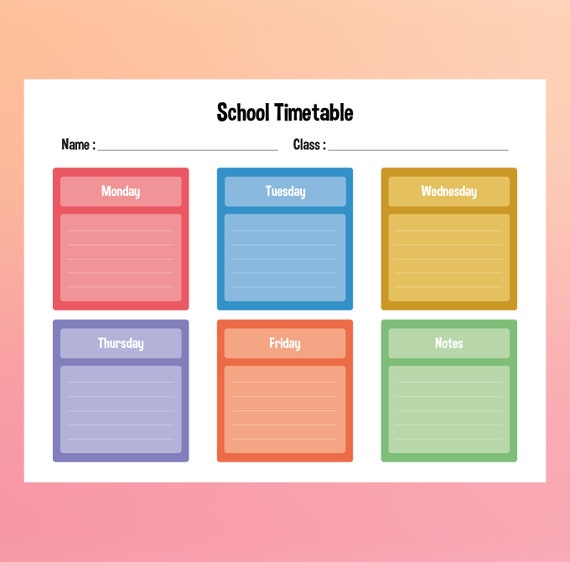 Editable Timetable Class Schedule Template School Planner PDF - Etsy
