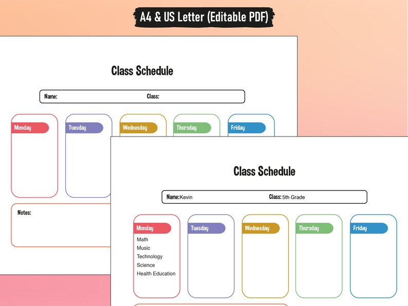 Editable Timetable Class Schedule Template PDF A4 & US - Etsy