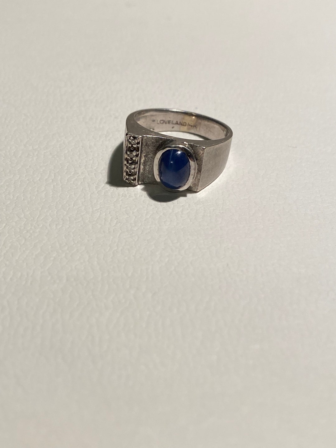 Vintage 14K White Gold Linde Star Sapphire Men's Ring Excellent ...