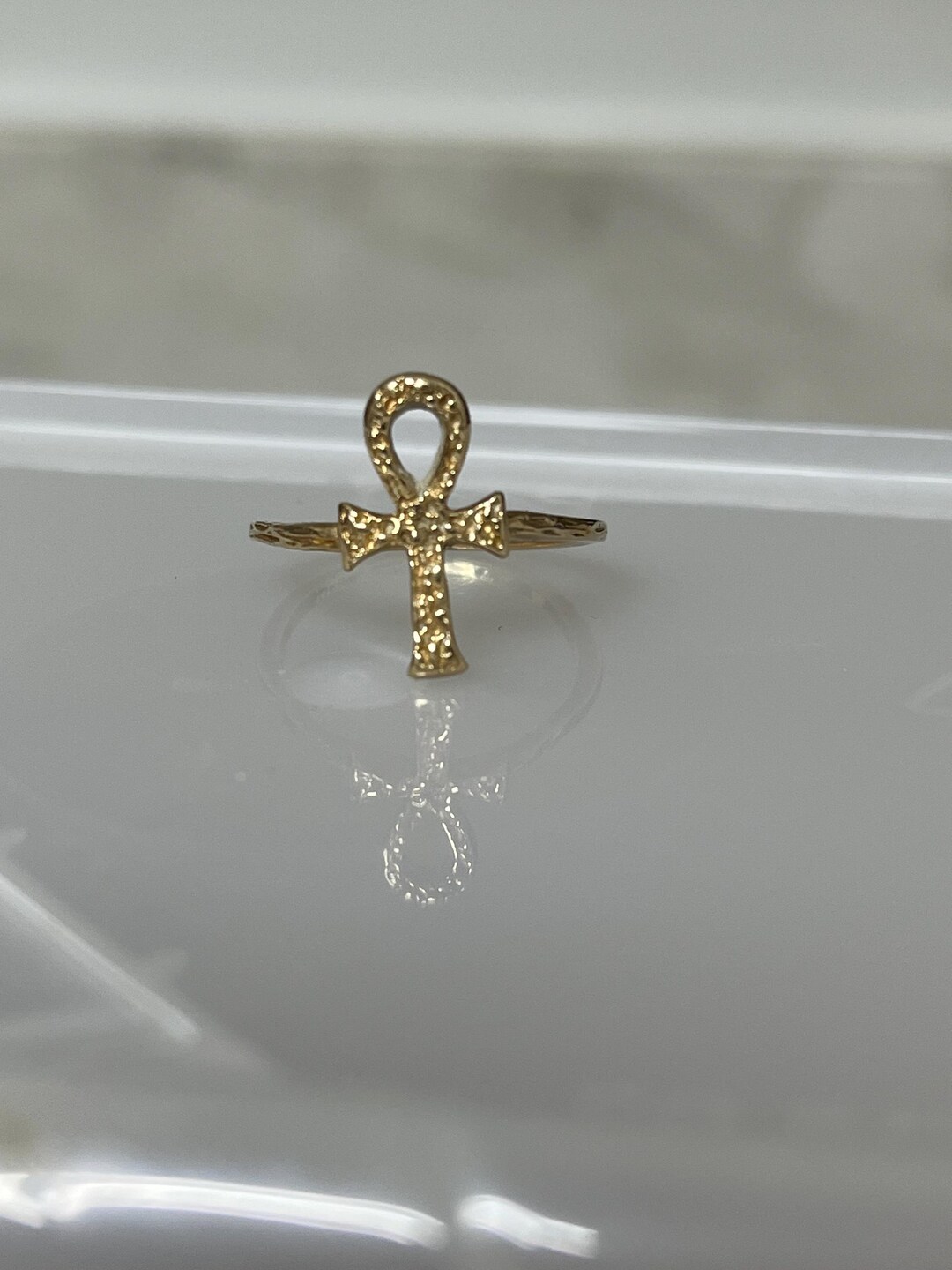 10K Yellow Gold Egyptian Ankh Cross Ring - Etsy
