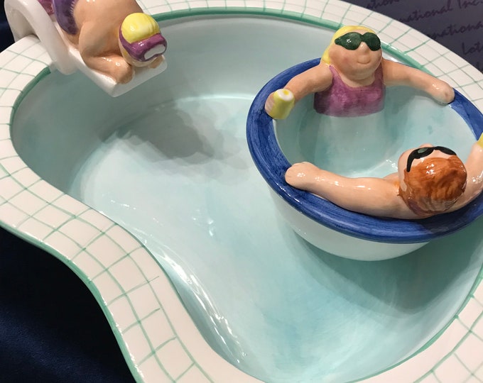 Lotus Hot Tub Swimming Pool Chip Dip Serving Bowl VTG 1995 Ceramic With ...