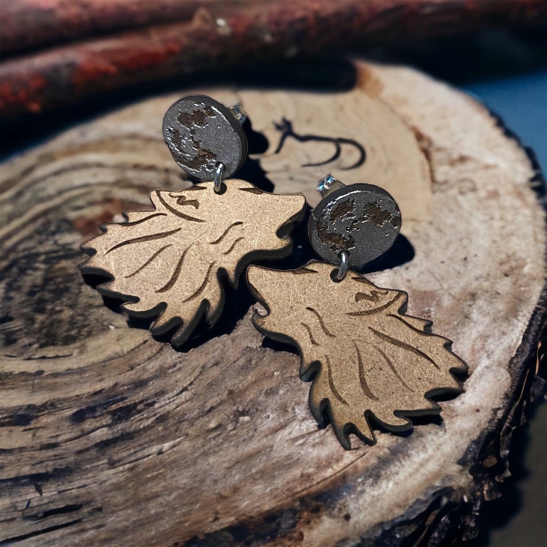 Howling at the Moon Wooden Earrings : Dark Forest Vibes Full Moon Jewelry Wooden Jewelry ...