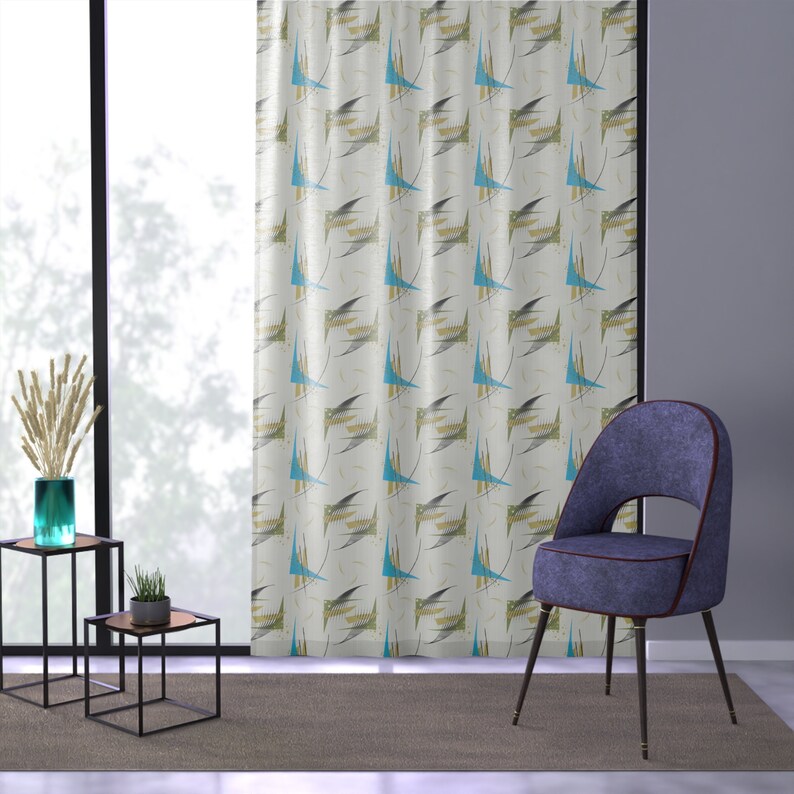 Window Curtain MCM and Mid Century Inspired Turquoise and Avocado V1 ...