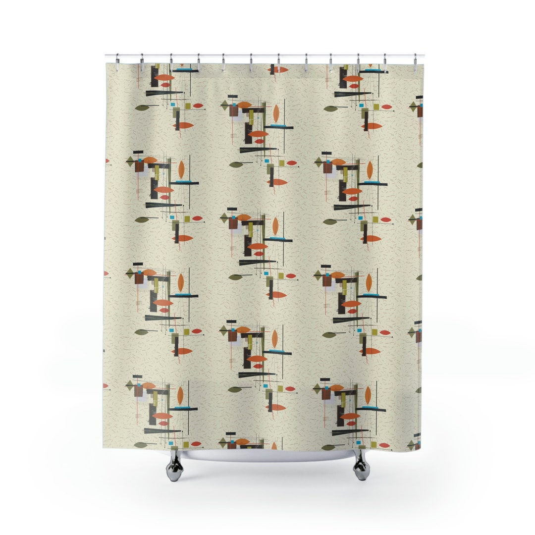 Mcm Style Mid Century Decor Shower Curtains Retro Etsy