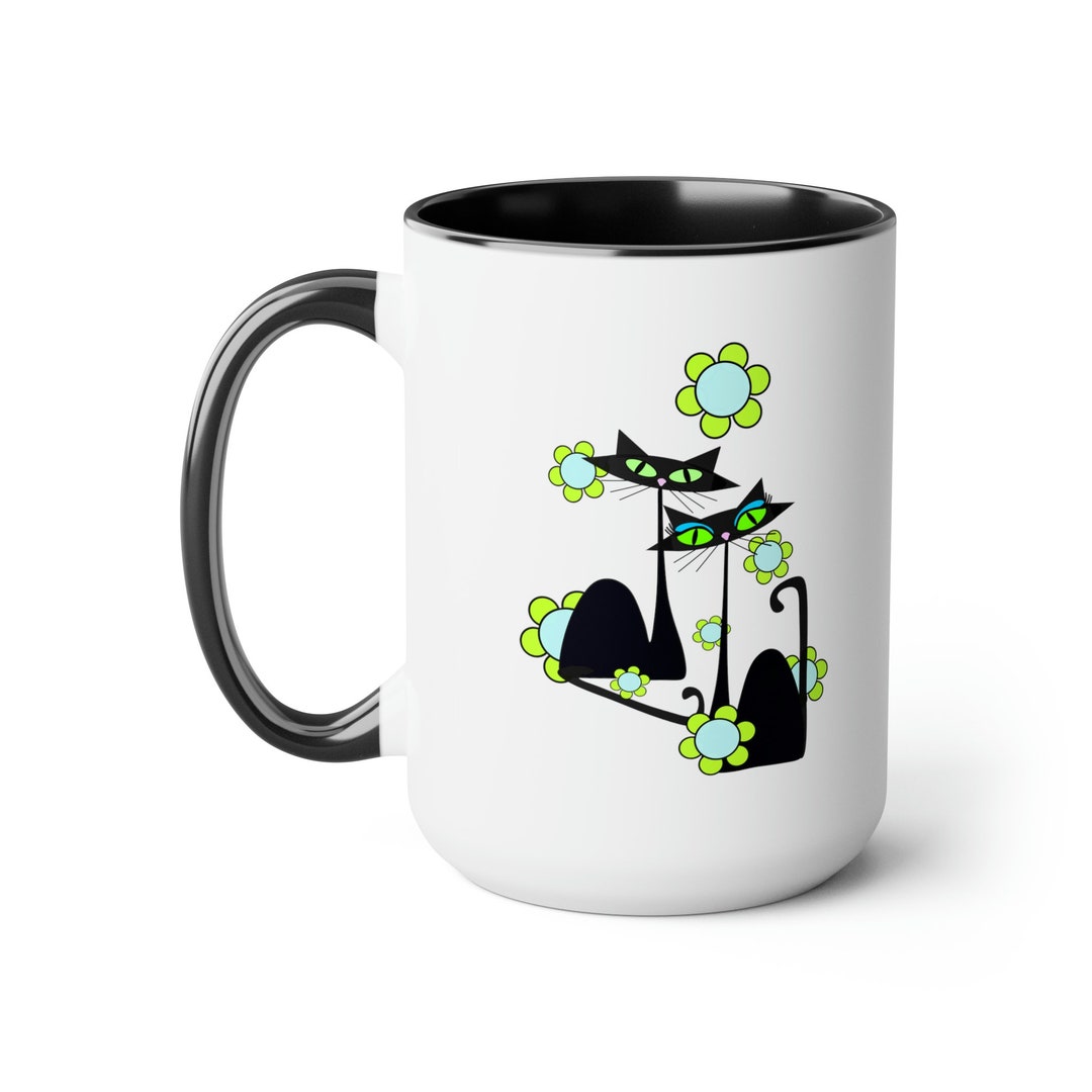 Atomic MCM Spring Cat Two-tone Coffee Mugs, 15oz Great Gift - Etsy