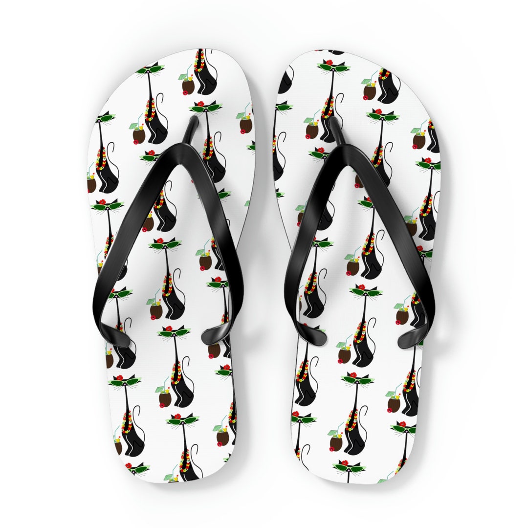 Flip Flops Tiki Time Beach and Bar MCM Cats - Etsy