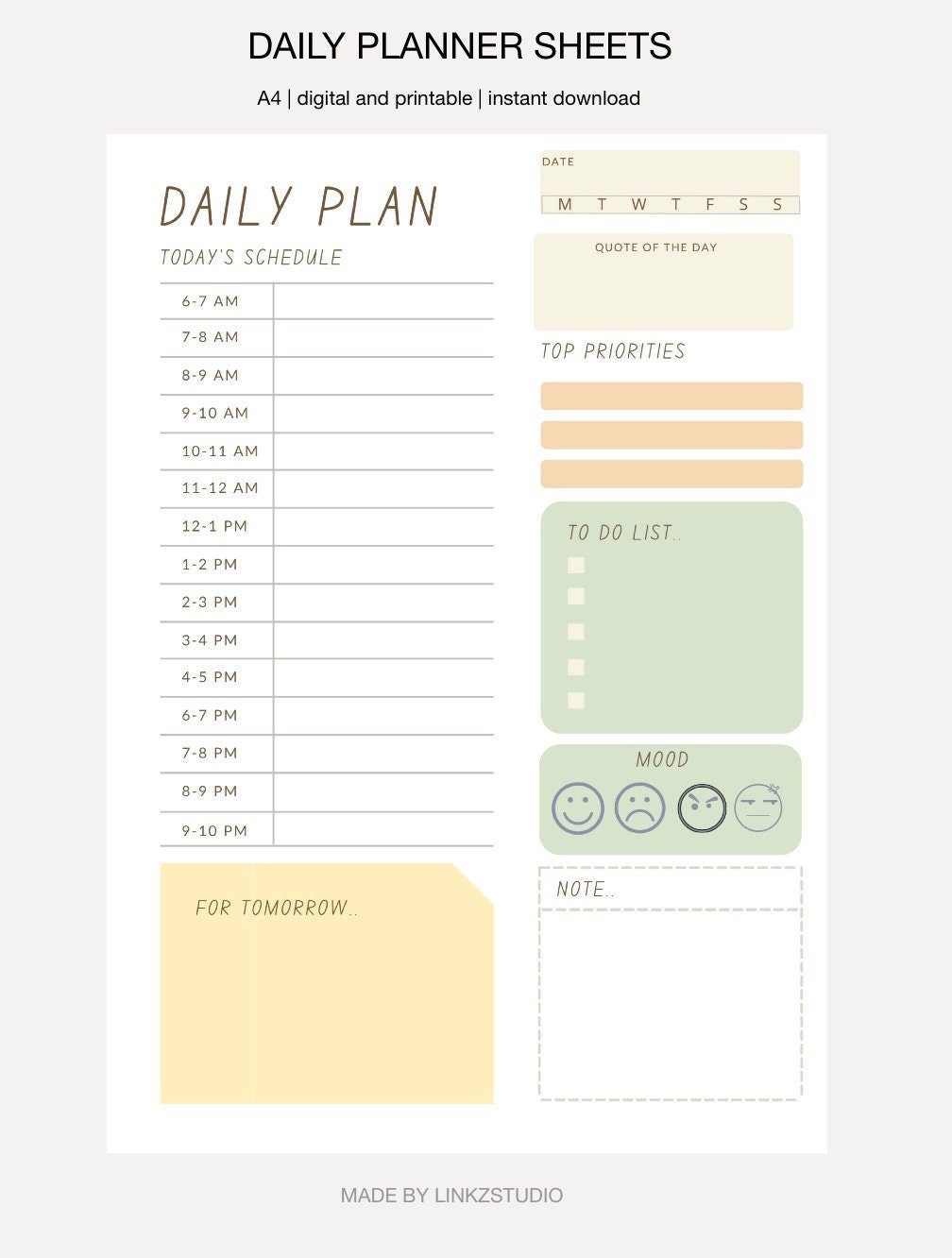 Daily Planner Sheets | Digital and Printable | A4 - Etsy