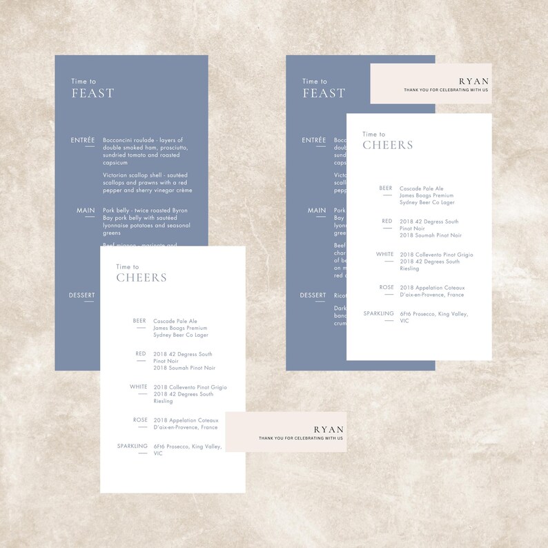 Modern Blue Wedding Menu Template | Minimalist Wedding Menu Card ...