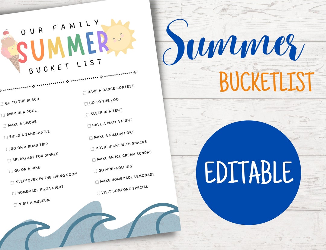 Printable Summer Bucket List | Family Summer Bucketlist | Editable ...