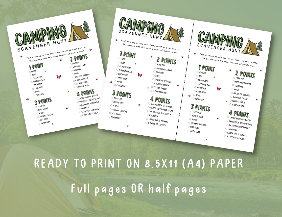 Camping Activity Pack Camp Scavenger Hunt Camping Charades - Etsy