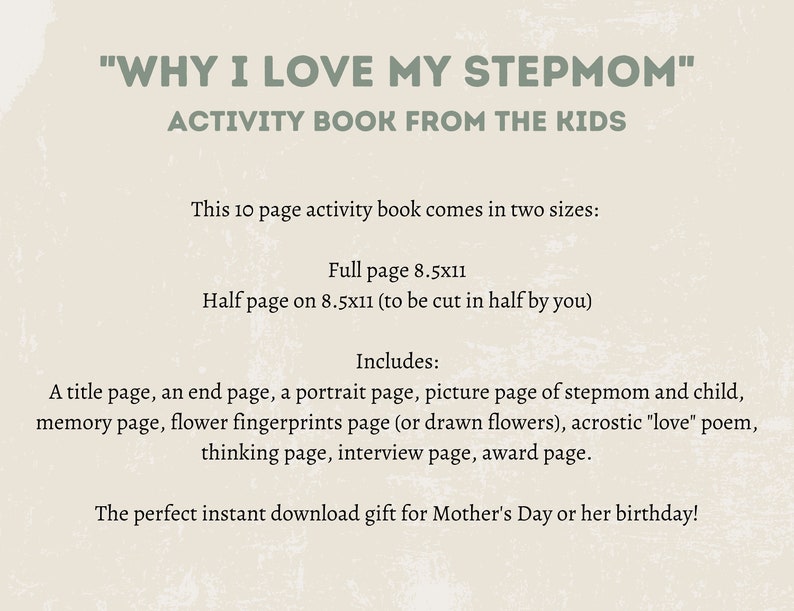 Why I Love My Stepmom Colourable Book Mother's Day Activity Mother's ...