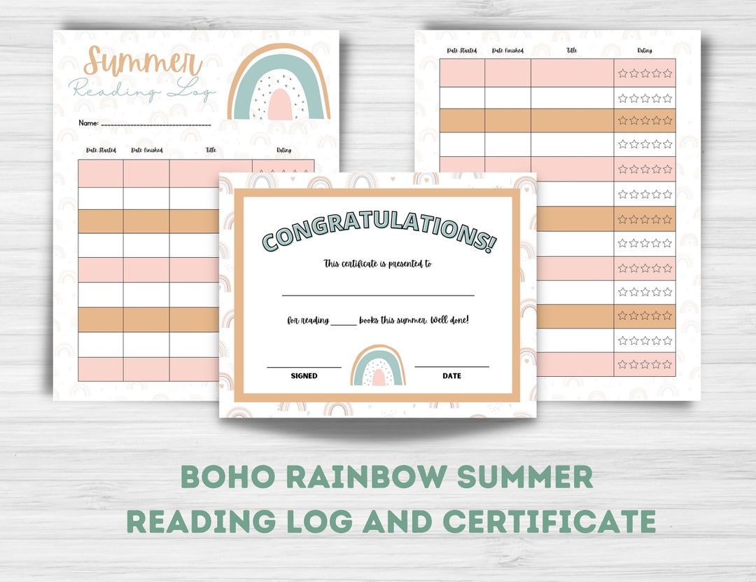 Boho Rainbow Summer Reading Log Reading Log for Students Reading Record ...