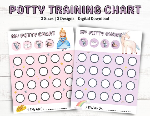 Kids Princess Potty Training Chart Unicorn Potty Training | Etsy