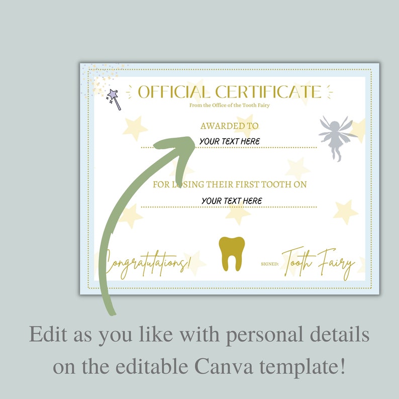 Tooth Fairy Certificate | Editable First Lost Tooth Letter | Printable ...
