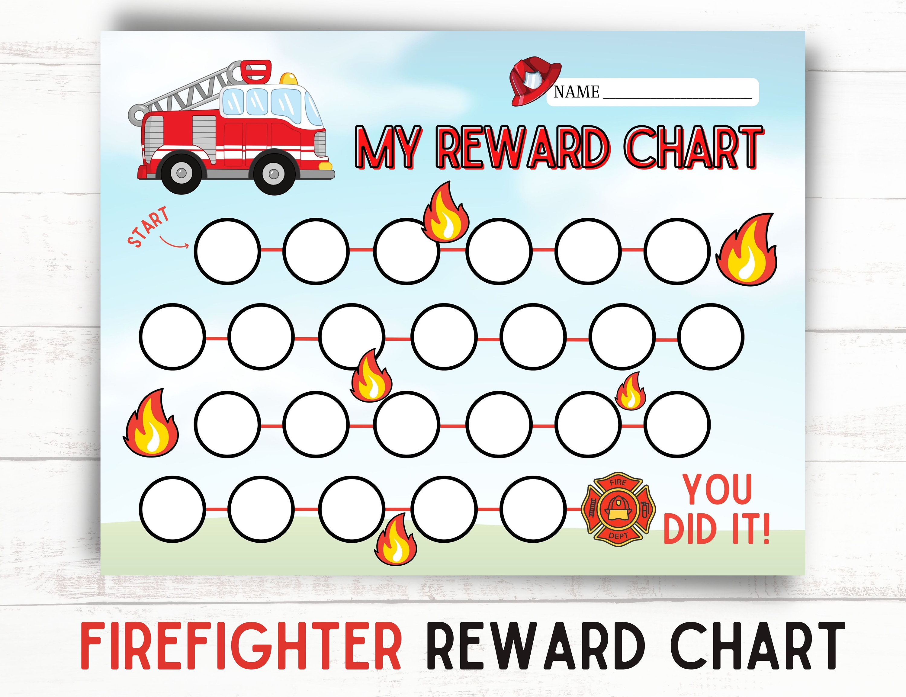 Firefighter Kids Reward Chart | Fire Fighter Award Chart | Behavior ...