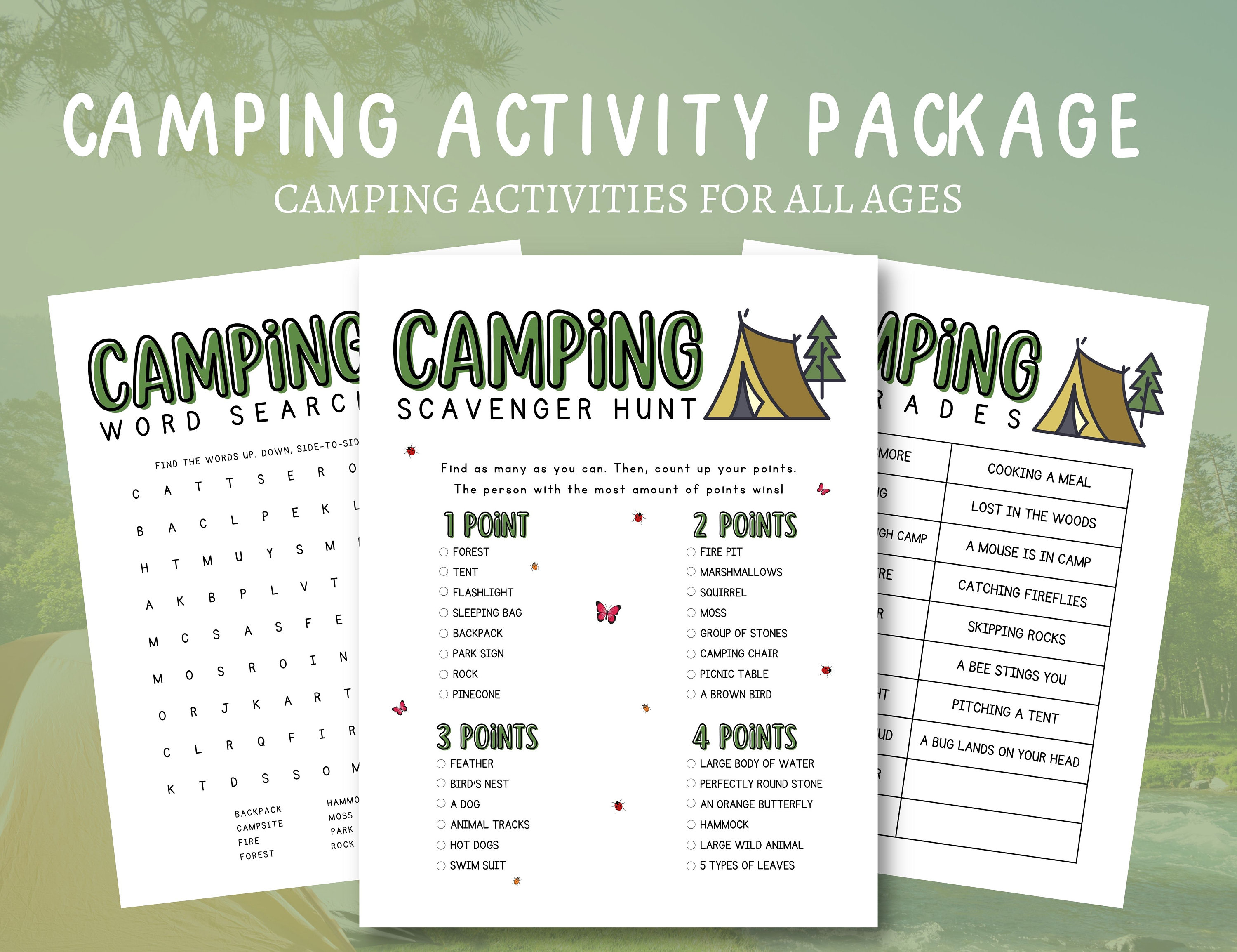 Camping Activity Pack Camp Scavenger Hunt Camping Charades - Etsy