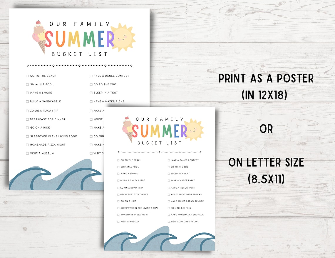 Printable Summer Bucket List | Family Summer Bucketlist | Editable ...