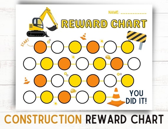 Construction Kids Reward Chart Construction Worker Award | Etsy